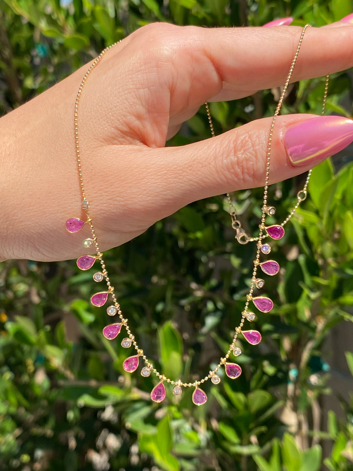 14K Gold Ruby & Diamond Bead Chain Necklace– julzg